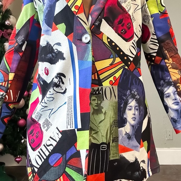 SHEIN | Jackets & Coats | Shein Multiplecolored Magazine Print Blazer ...